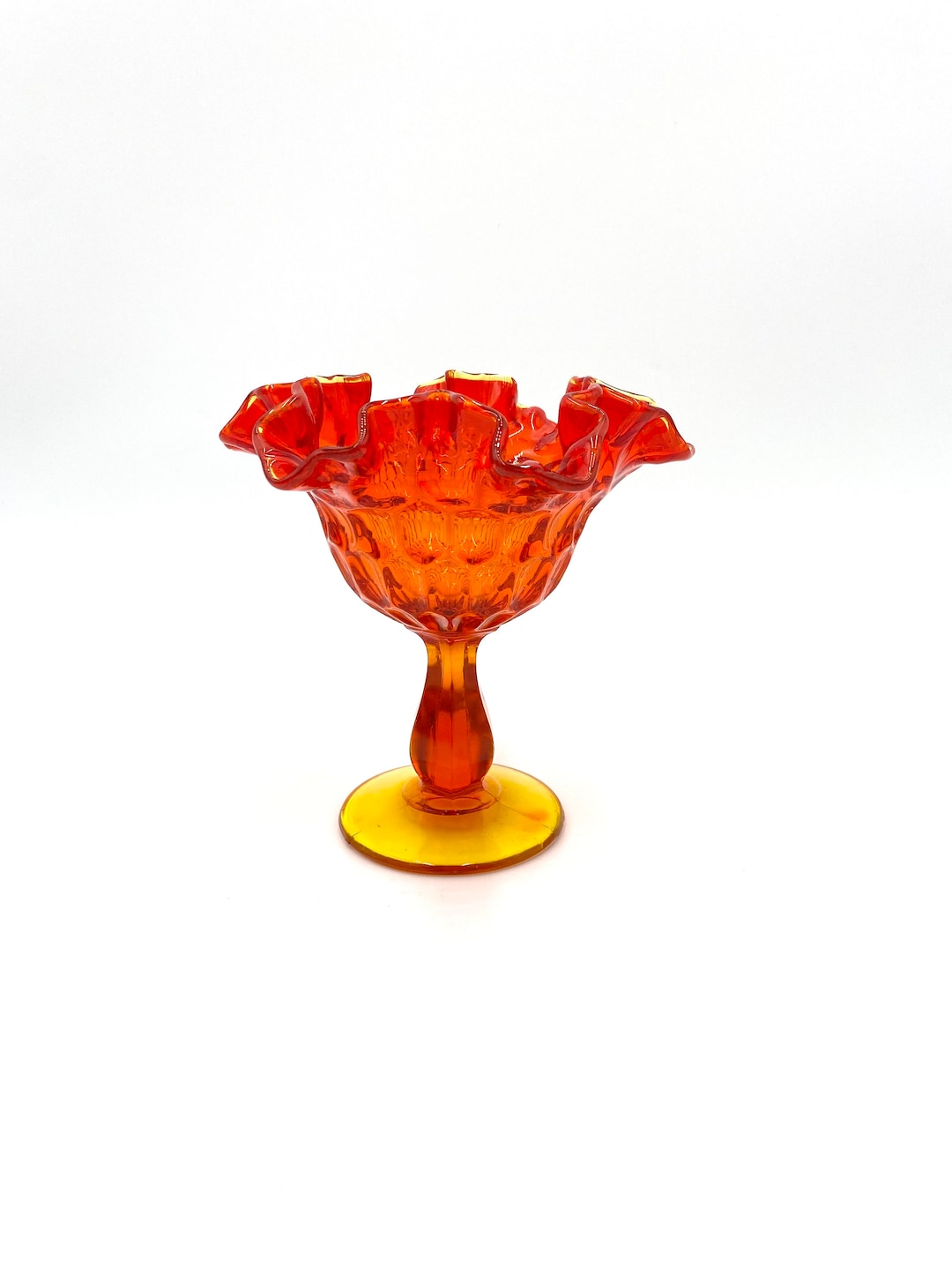 Fenton Colonial Orange/red Compote Double Ruffle Footed Pedestal Candy ...