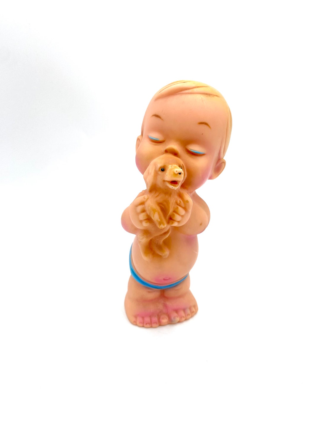 Mid Century Rubber Squeaky Kewpie Baby Boy Doll Holding Puppy Dog. - Etsy