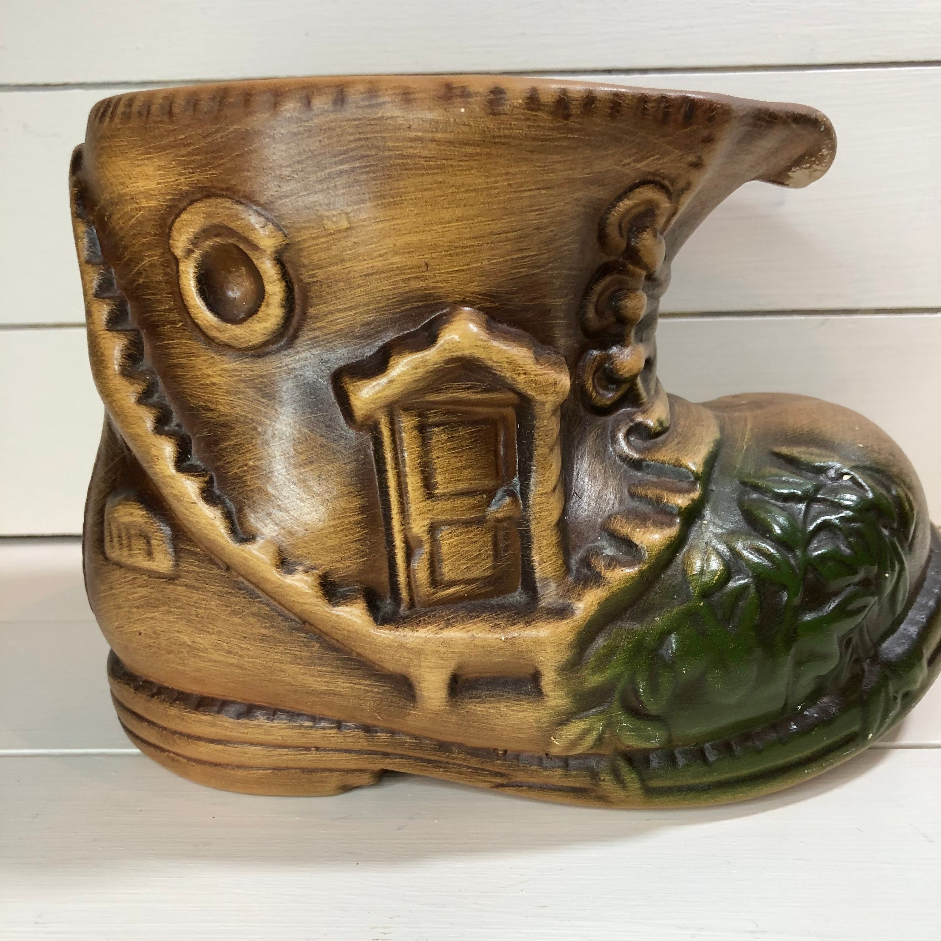 Vintage ceramic boot pot for your plants. | Etsy