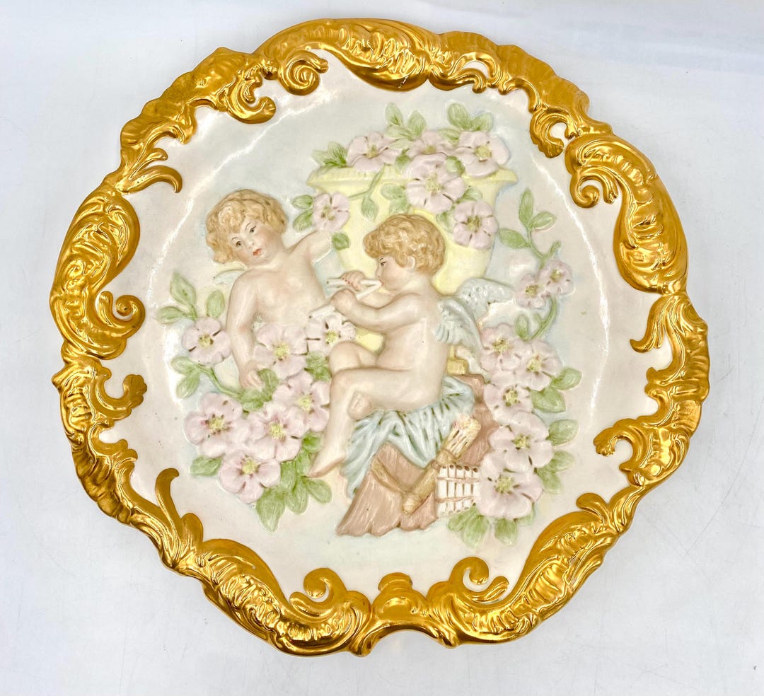 Vintage Cherub Wall Decor, Plaster, Round Wall Plaque, Wall Hanging ...