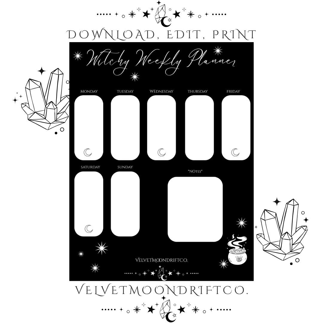 Editable Witchy Weekly Planner • Canva Template • Gothic Celestial ...