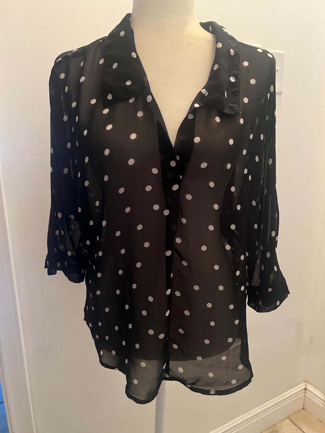 Wet Seal - 80s Brand Polka Dot Sheer Blouse - Etsy
