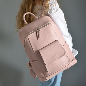 Pink Leather Backpack for Women, Leather Hiking Bag for Girls, Leather ...