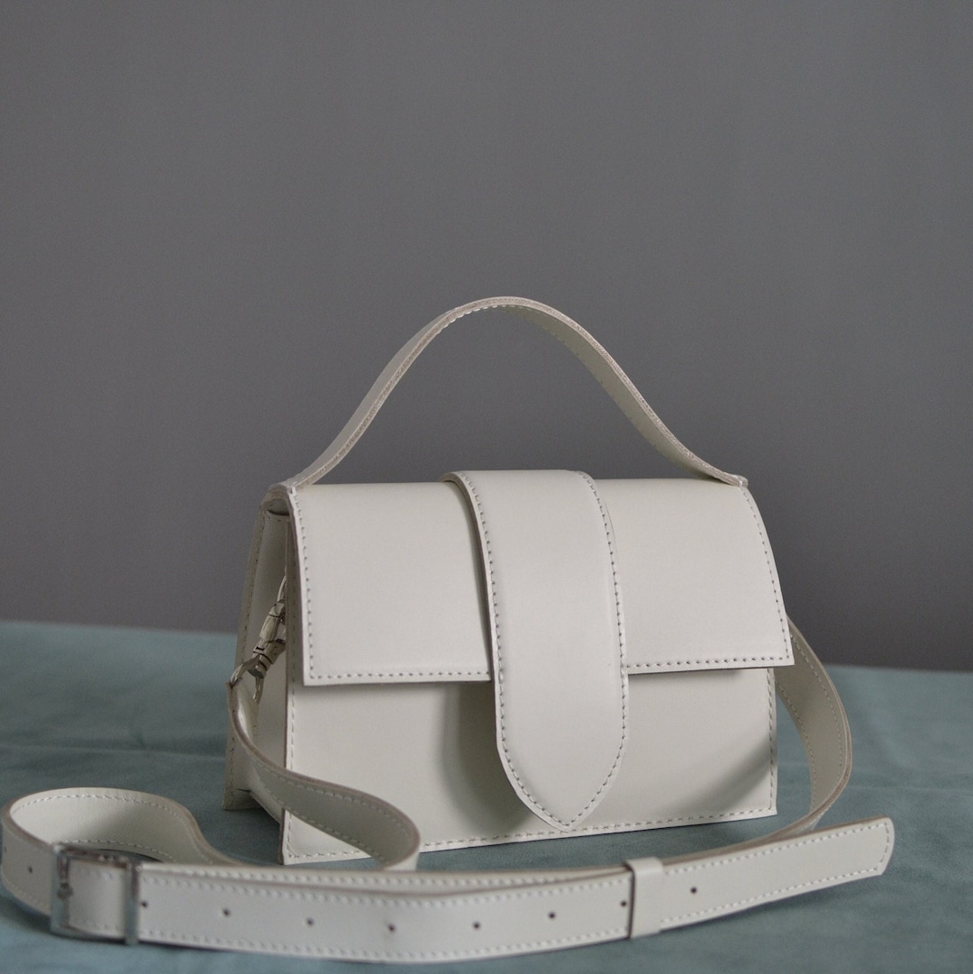 Cream Leather Handbag: Minimalist Satchel Purse With Adjustable Strap ...