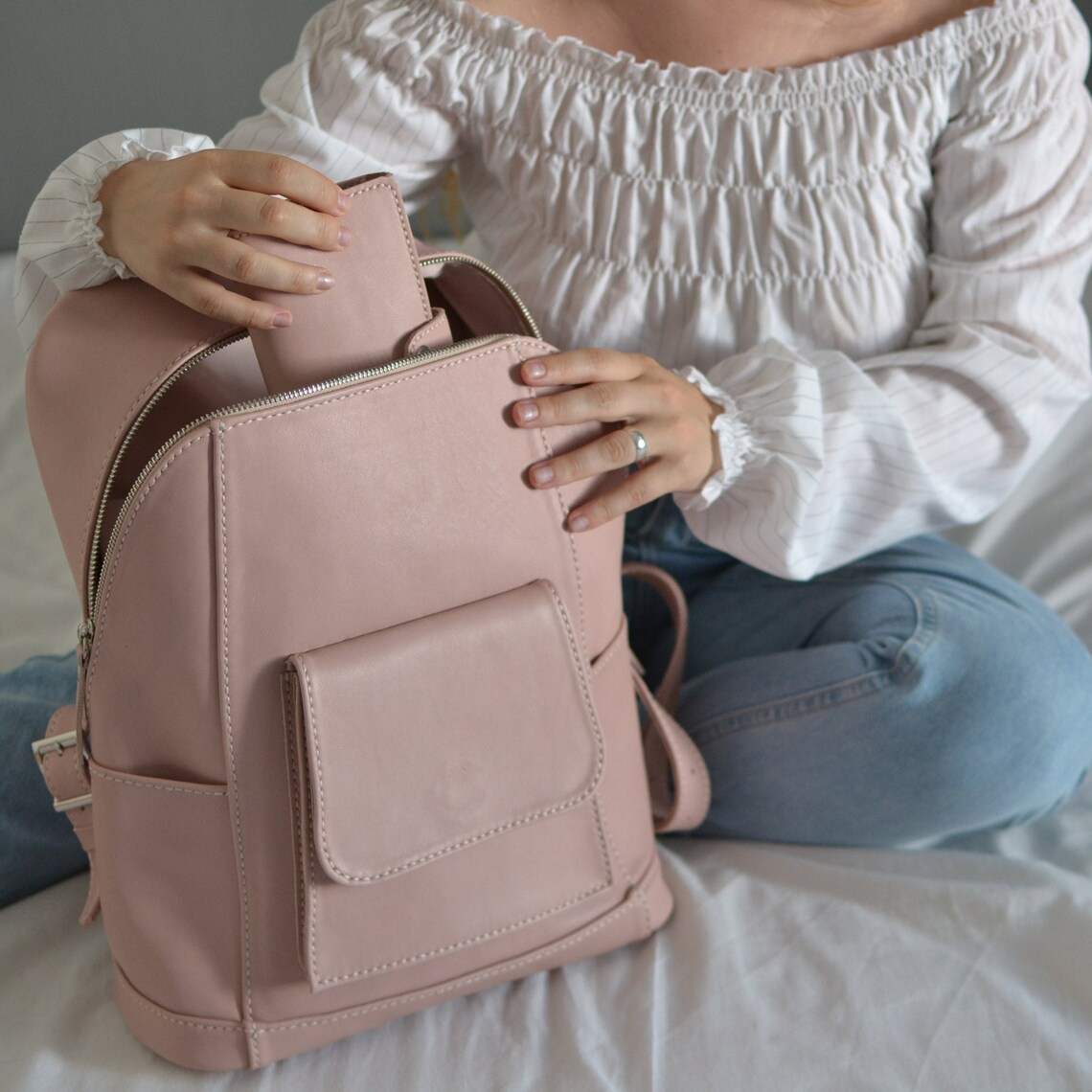 Pink Leather Backpack, Handmade Travel Rucksack - Etsy
