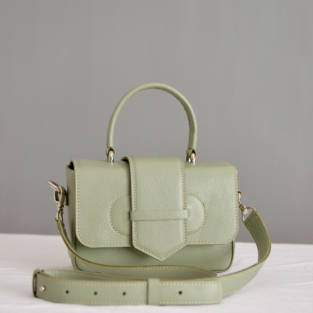 Green Leather Top Handle Bag: Handmade Mini Crossbody Purse - Etsy