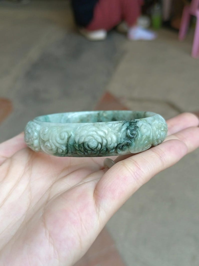 Natural Jadeite Jade Bangle Burmese Jade Hand Carved Rose, Women ...