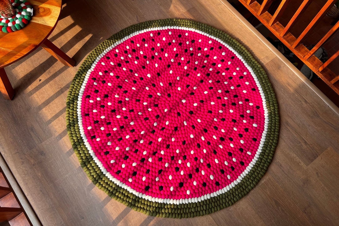 Watermelon Design Handmade Felt Ball Rug Made From Wool Felted Wool Rug ...