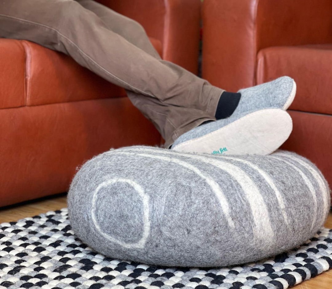 Handmade Felt Wool Pouf/footrest Eco-friendly, Natural Wool Ottoman ...