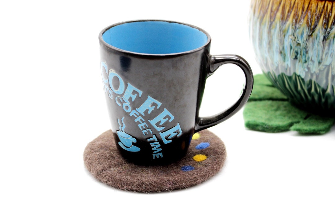 10 CM Felt Round Cup Coaster Hand-felted Coasters Kitchen Decoration ...