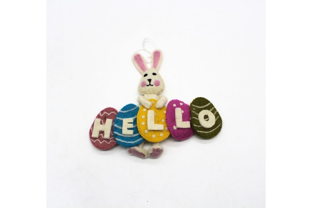 Handmade Felt hello Easter Bunny and Eggs Decoration 100% Wool, Eco ...