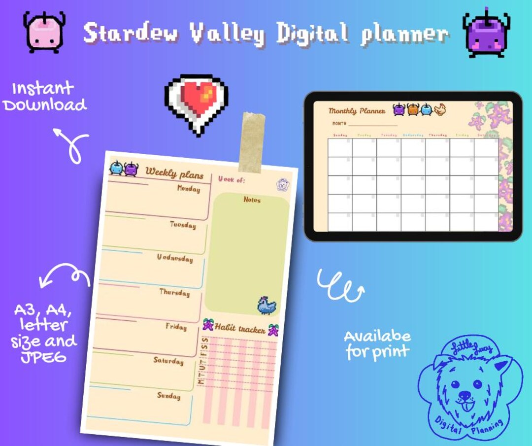 Stardew Valley Digital Planner, Monthly, Weekly and Daily Stardew ...