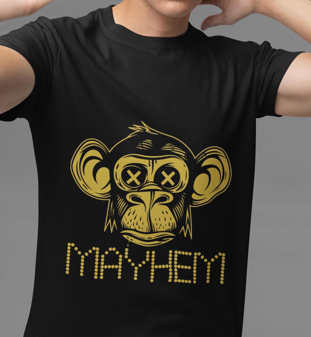 Monkey T-shirt, Mayhem Tee, Psycho Cartoon Tshirt, Pixelated Type Shirt ...