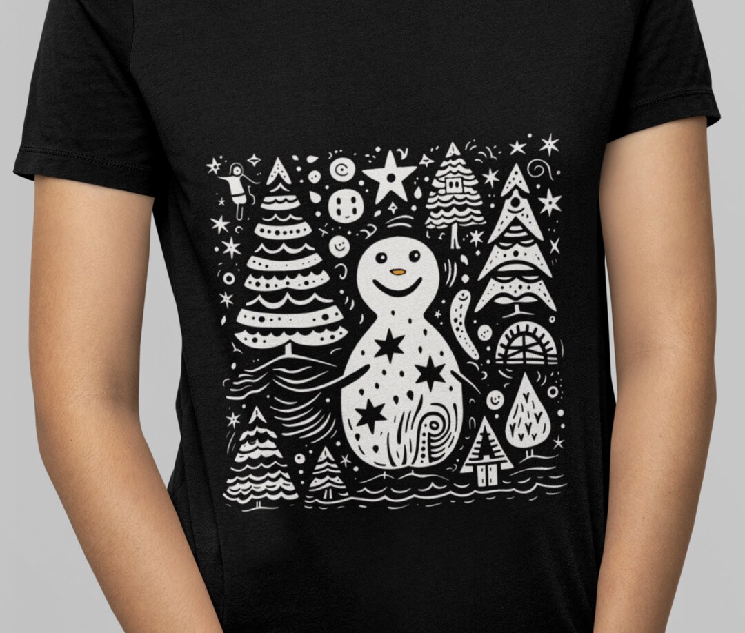 Christmas Snowman T-shirt: Doodle Art Lino Print Design - Etsy UK