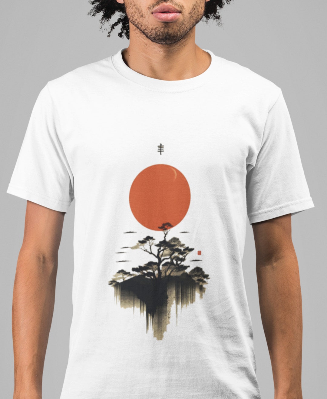 Vintage Japanese Scene T-shirt, Rising Sun Tshirt, Unique Kanji Writing ...