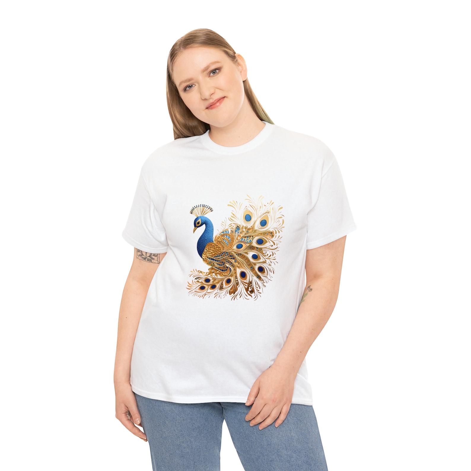 Peacock T-shirt, Peacock Print Shirt, Unisex Heavy Cotton Tee, Royal ...