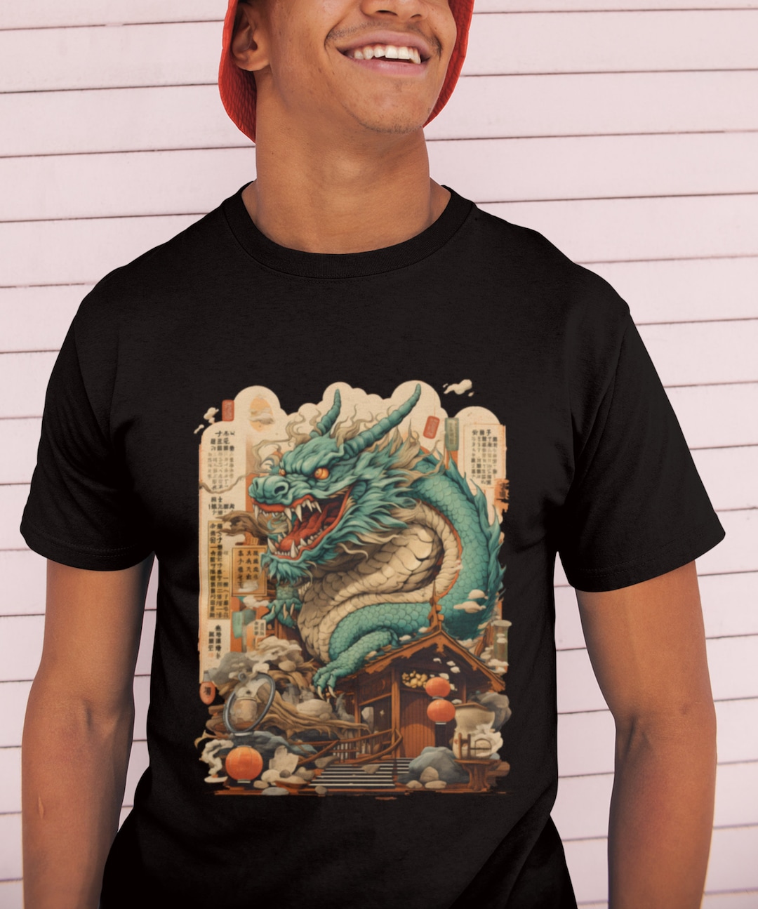 Vintage Japanese Dragon T-shirt: Ancient Art Print, Unisex Cotton Tee ...