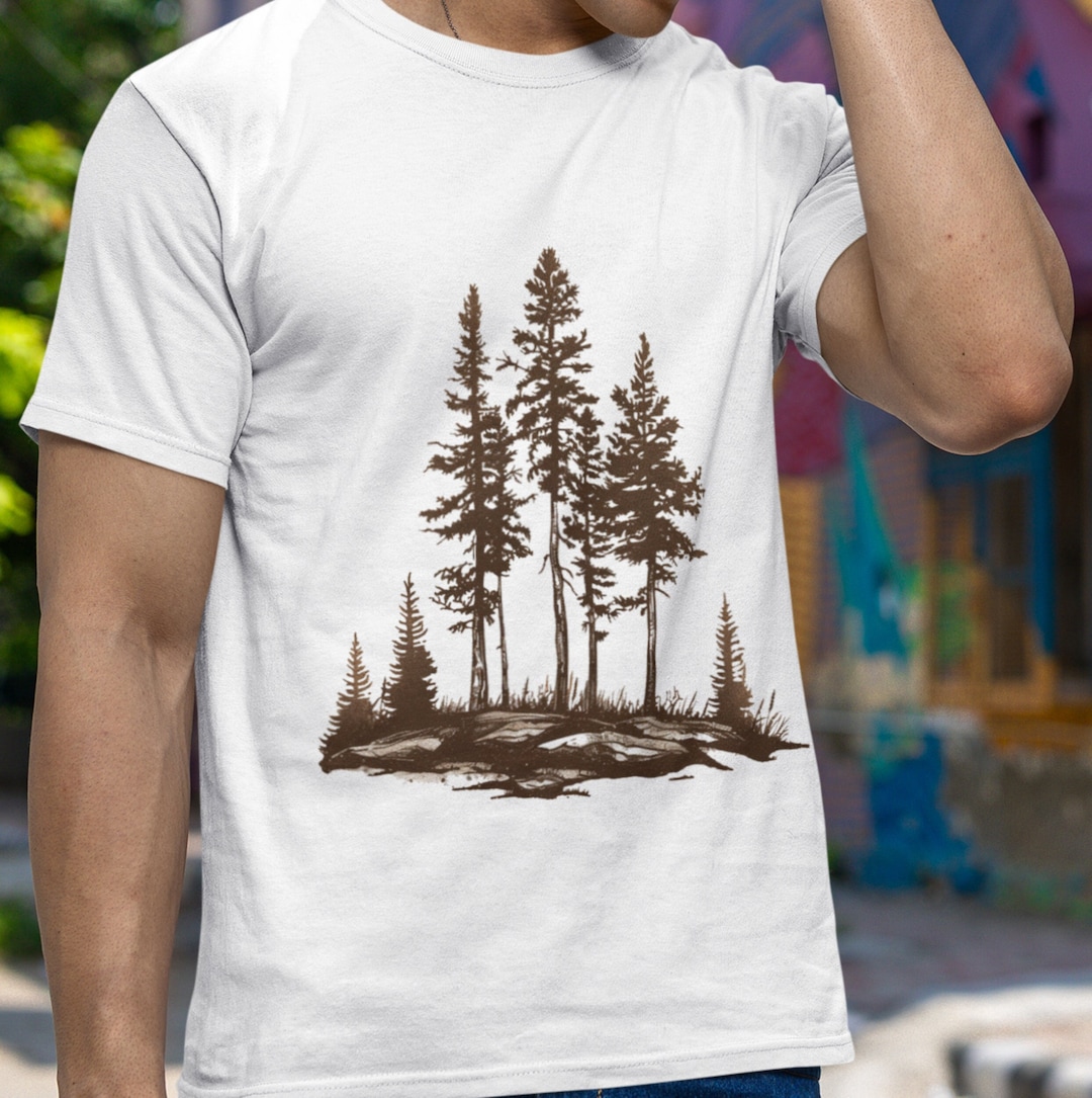 Woodcut Pine Trees T-shirt: Nature Forest Graphic Tee - Etsy