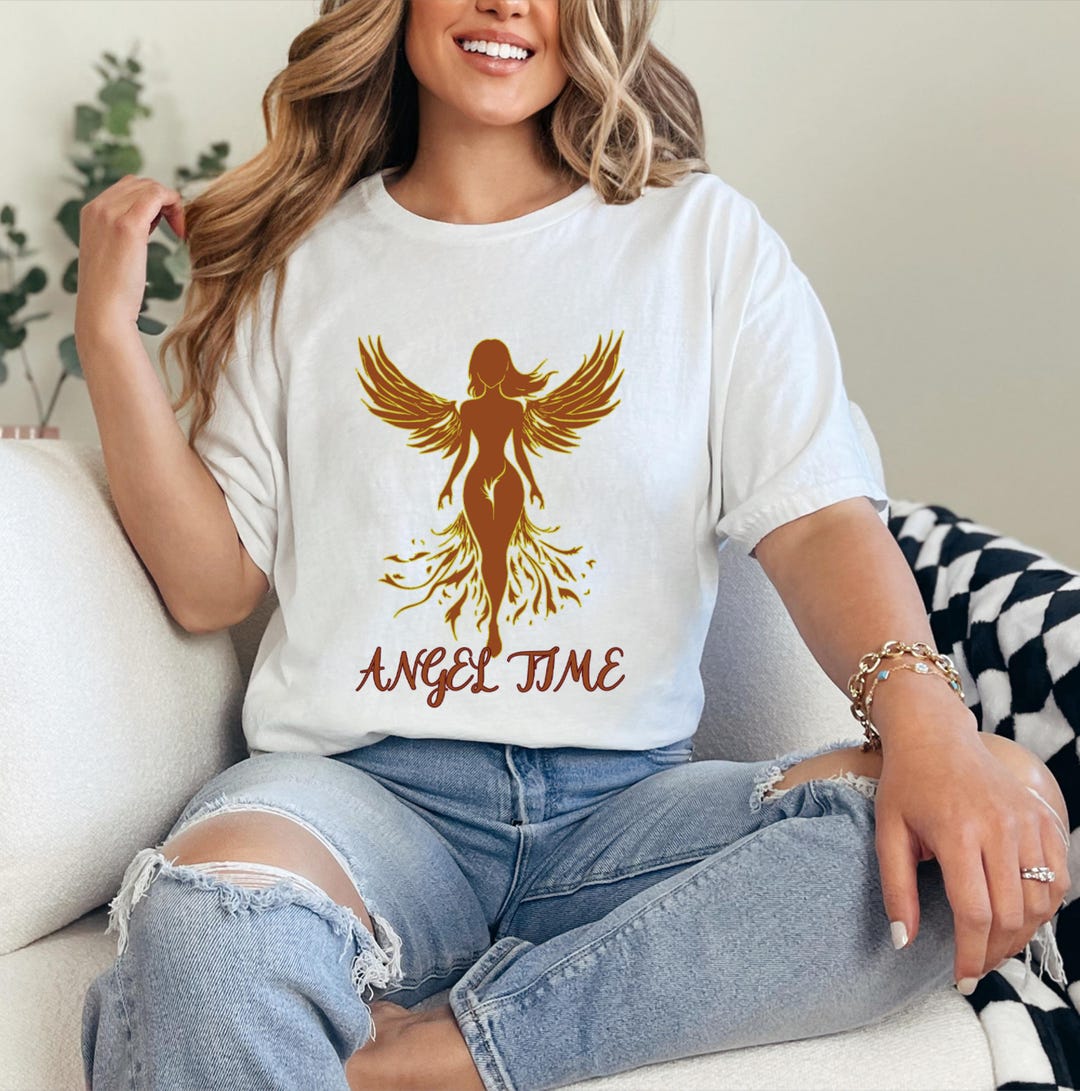 Angel Time Tee, Female Angel Silhouette Shirt, Heavenly Guardian Angel ...