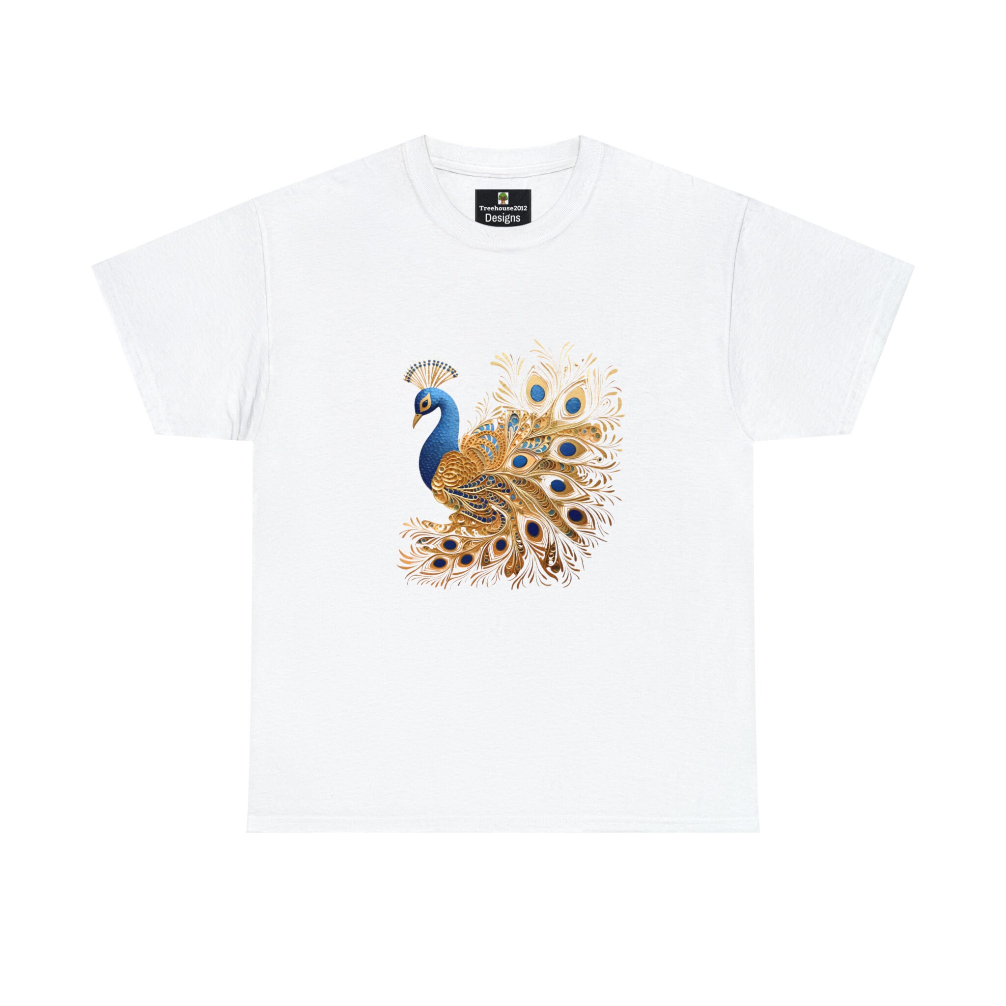 Peacock T-shirt, Peacock Print Shirt, Unisex Heavy Cotton Tee, Royal Blue Peacock Tshirt, Bird ...