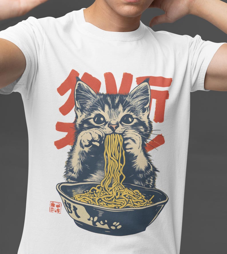 Retro Cat Ramen T-shirt: Vintage Graphic, Funny Foodie Tee - Etsy UK