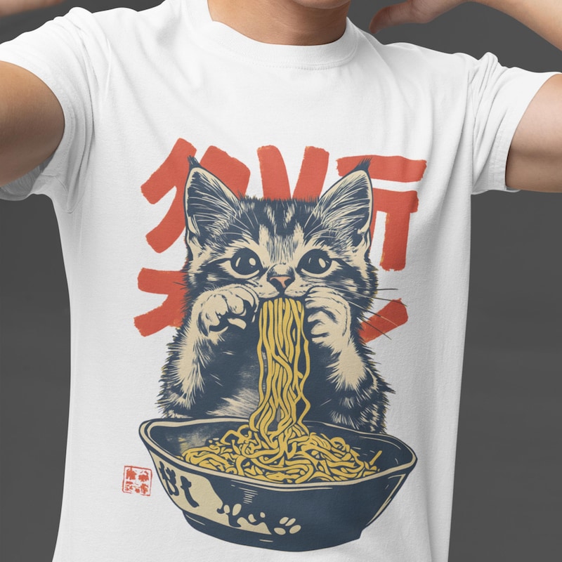 Cat Eating Ramen Shirt Women - Etsy UK