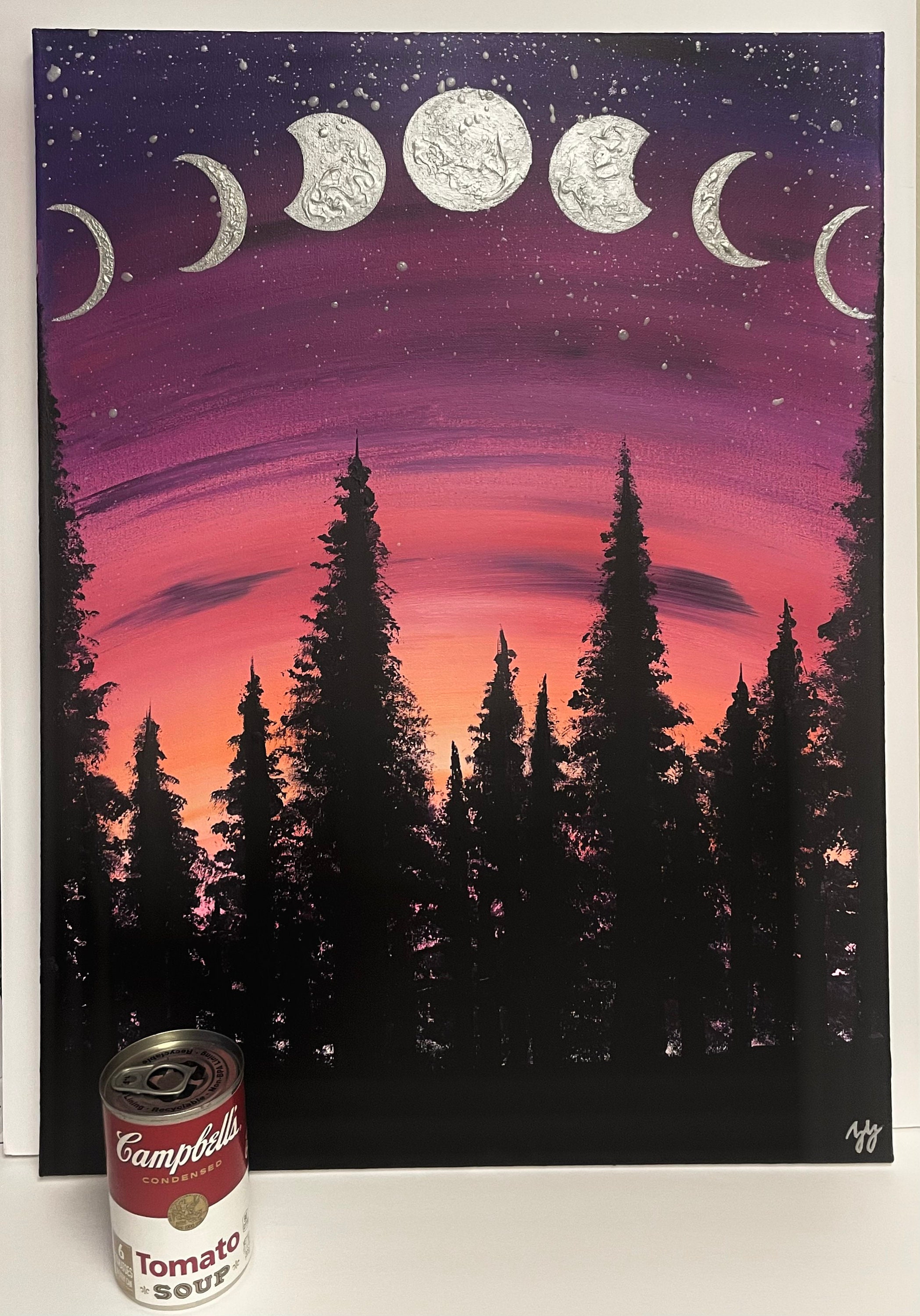 Original Acrylic Painting Sunset Moon Phases Clouds Astrology Forest ...