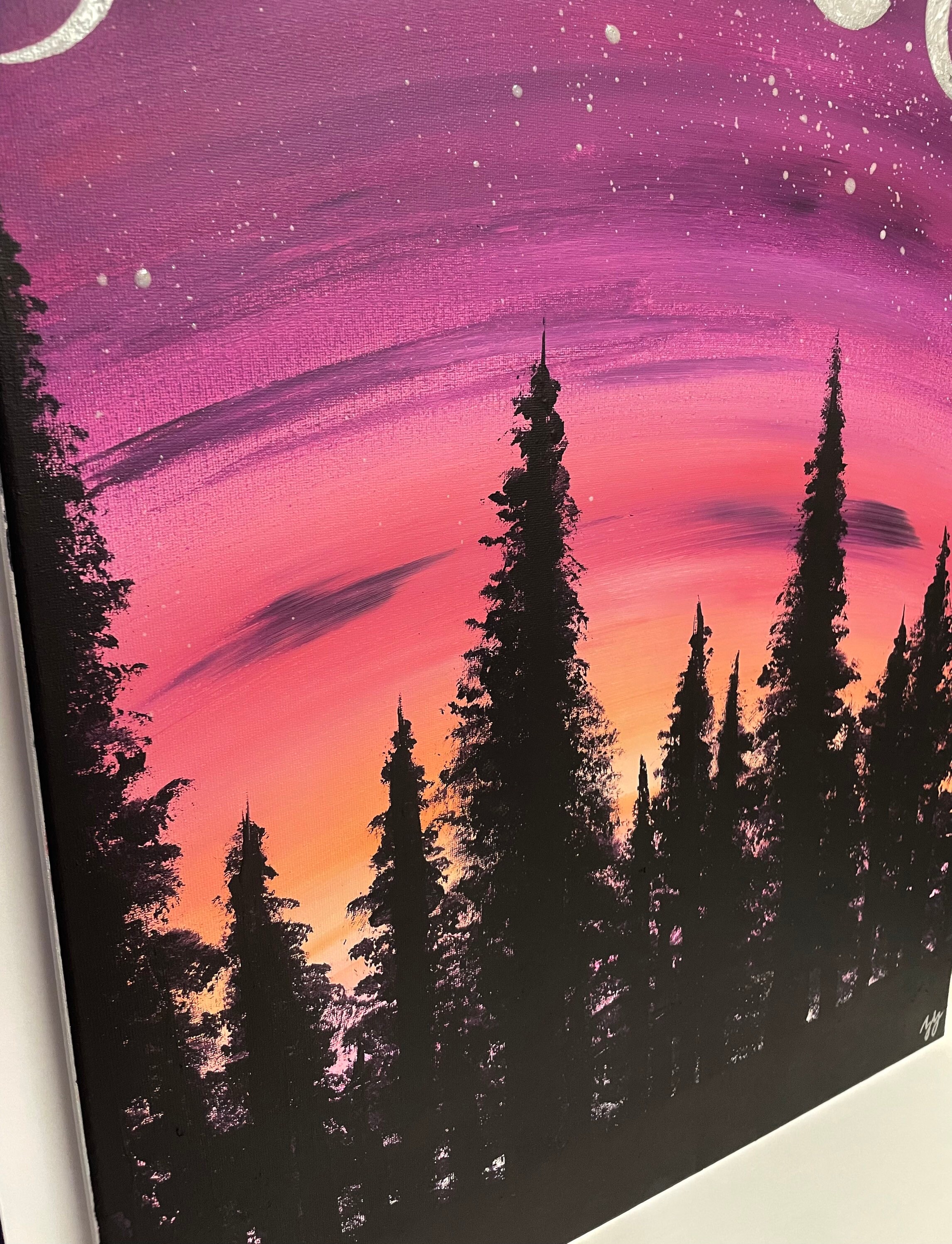 Original Acrylic Painting Sunset Moon Phases Clouds Astrology Forest ...