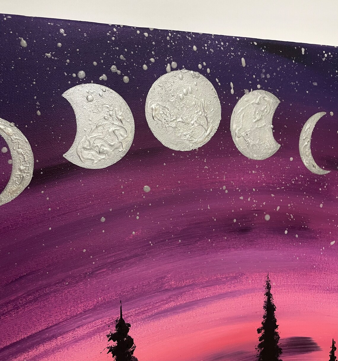 Original Acrylic Painting Sunset Moon Phases Clouds Astrology Forest ...