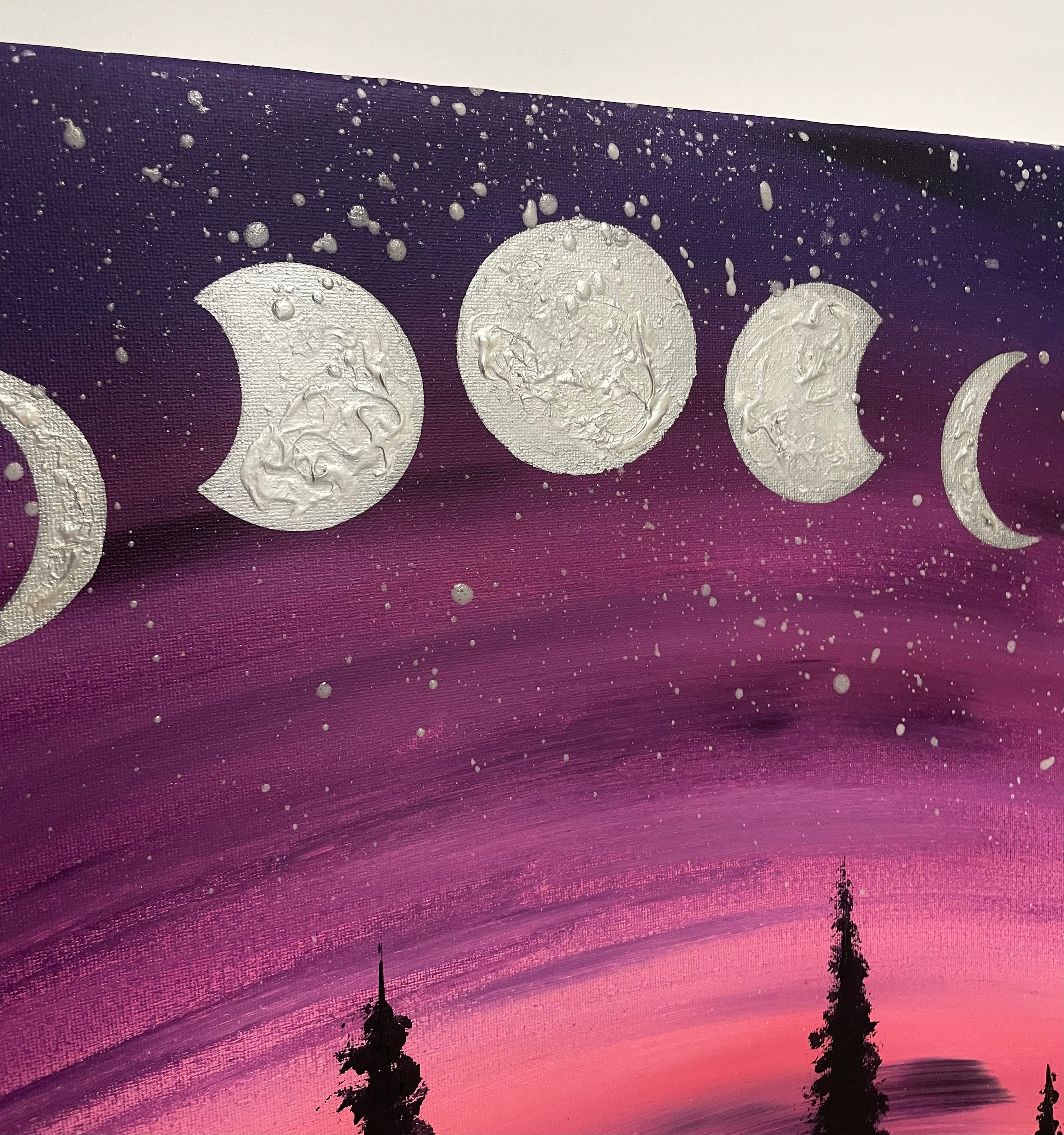 Original Acrylic Painting Sunset Moon Phases Clouds Astrology Forest ...