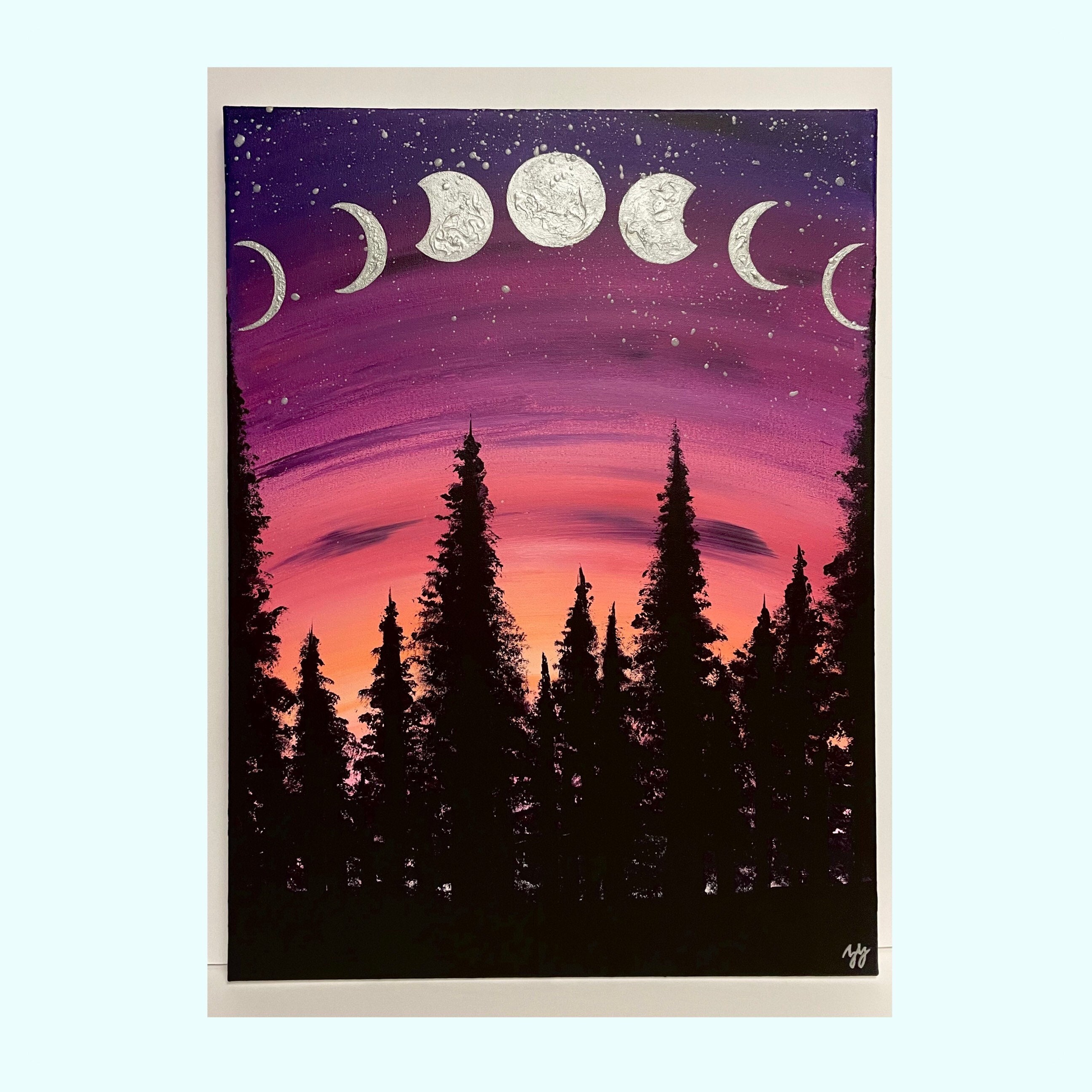 Original Acrylic Painting Sunset Moon Phases Clouds Astrology Forest ...