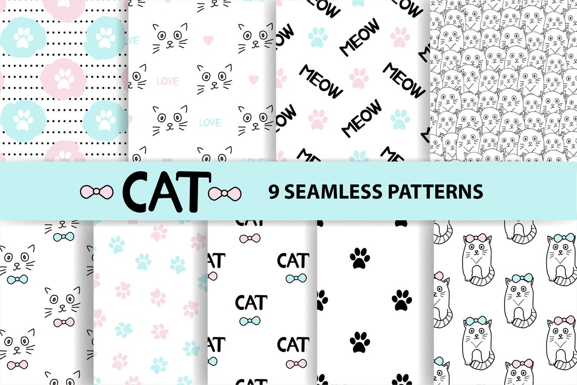 Cat Digital Paper, Cat Pattern, Kitten Patterns, Cute Seamless ...