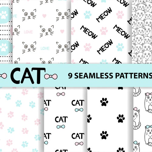 Cat Digital Paper 10 Cat Patterns Kitten Patterns Cute - Etsy