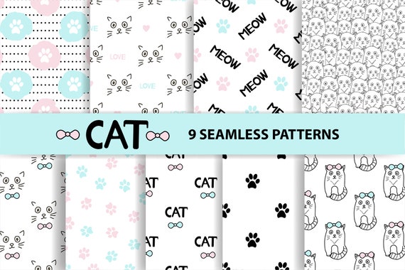 Cat Digital Paper Cat Pattern Kitten Patterns Cute - Etsy