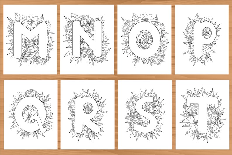 Alphabet, 26 Printable Coloring Letters, Floral Coloring, Abc Coloring ...