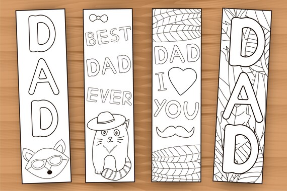 Fathers Day Coloring Bookmark Set of 4 Bookmarks for Dad | Etsy