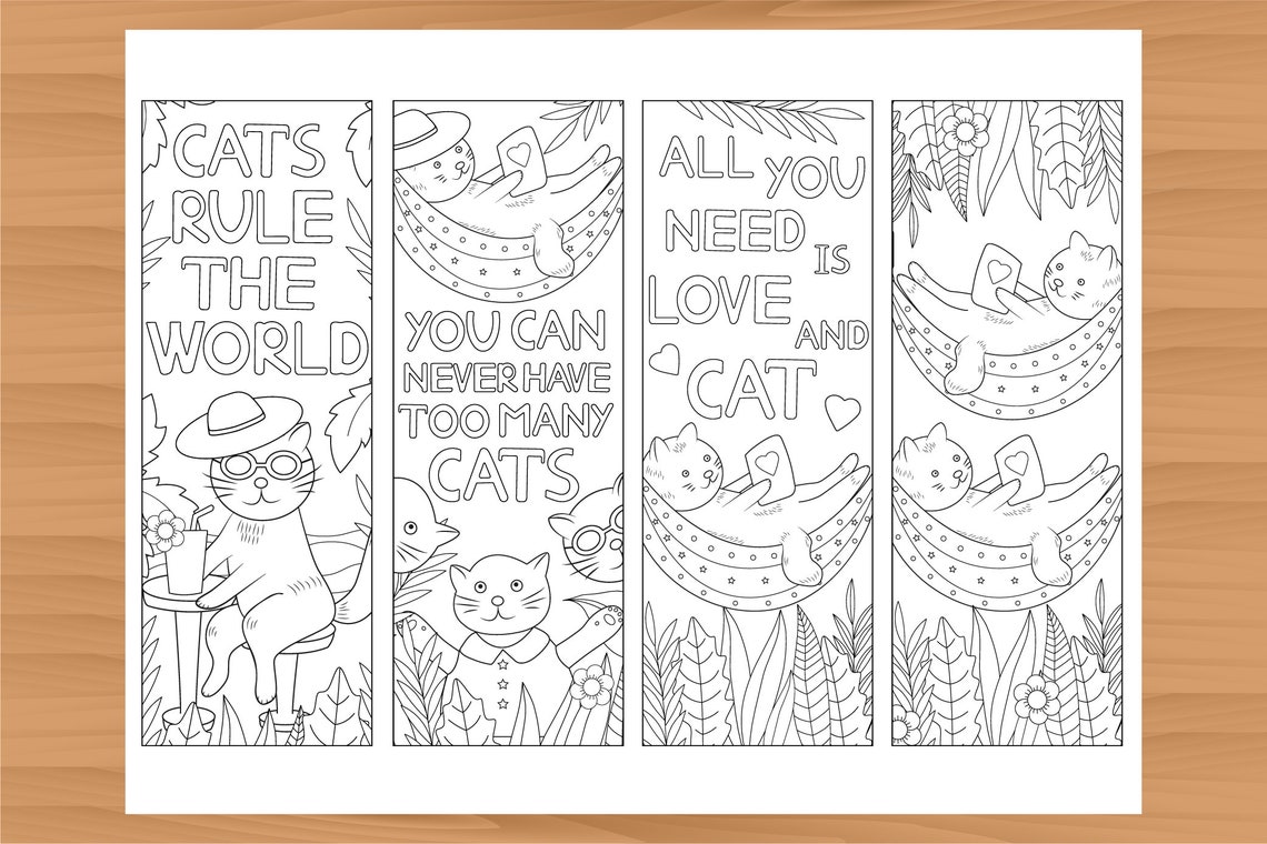Cat Bookmark, 8 Coloring Bookmarks, Printable Quote Coloring, Cat ...
