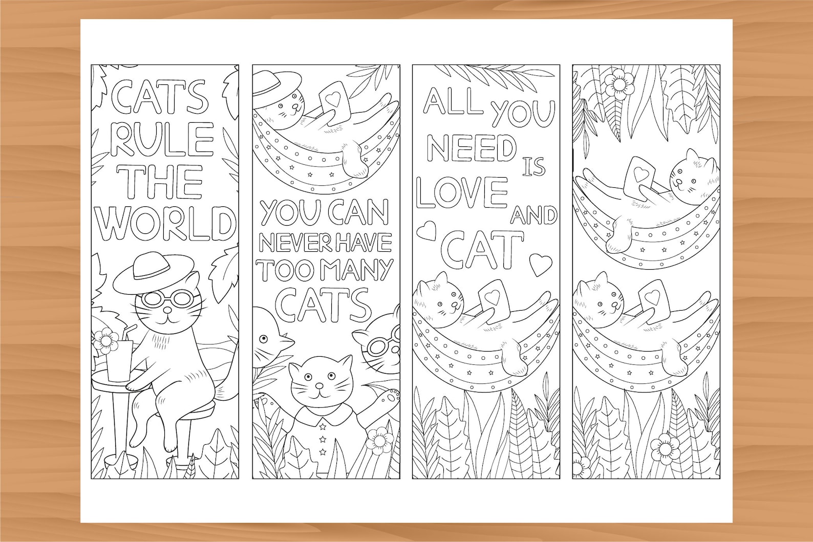 Cat Bookmark, 8 Coloring Bookmarks, Printable Quote Coloring, Cat ...