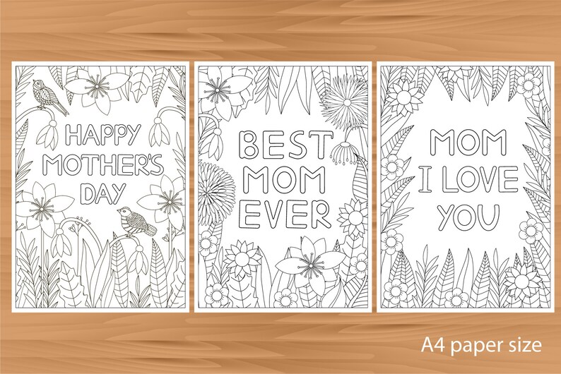 Mother's Day Coloring Cards, 3 Card Templates, Mothers Day Cards ...