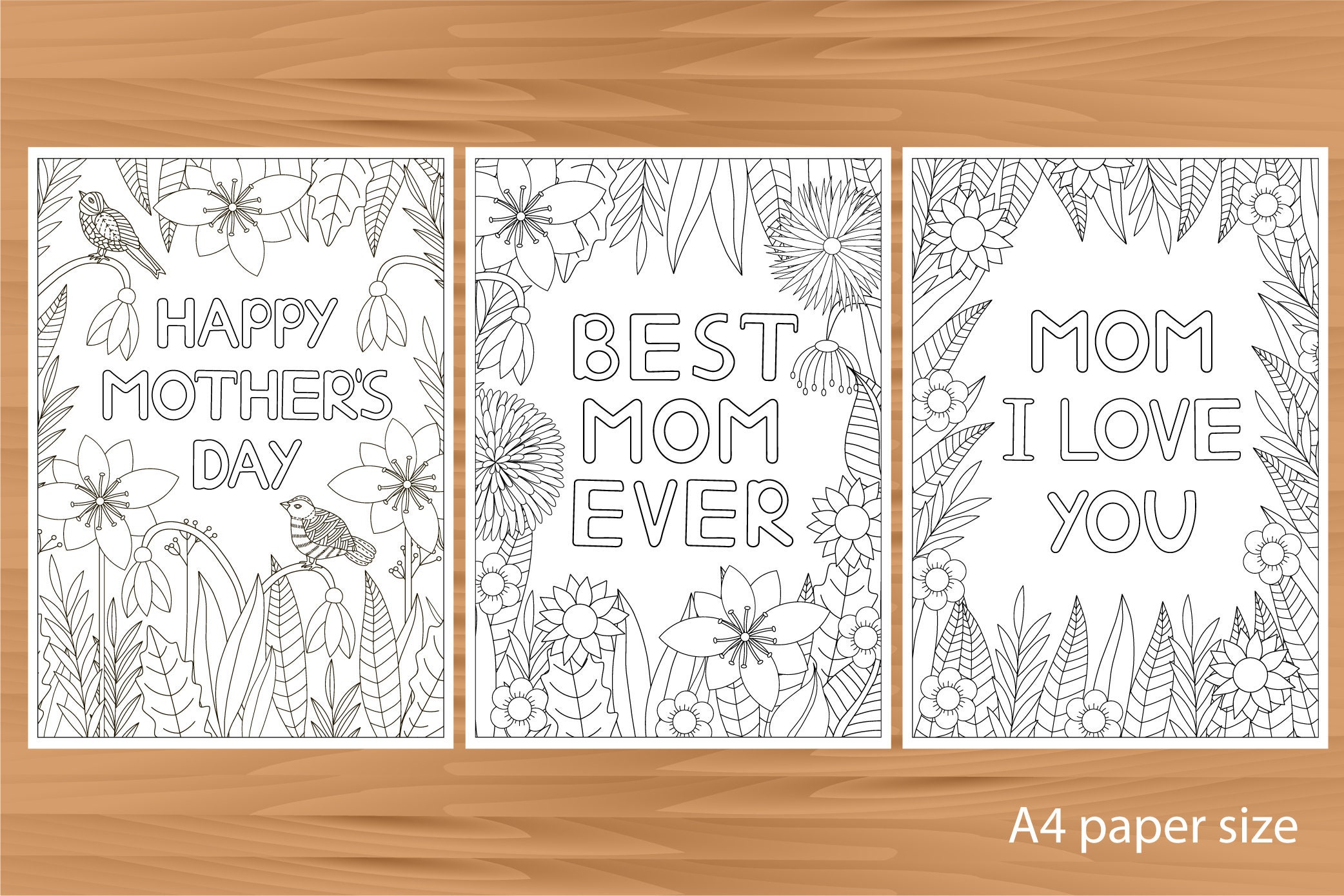 Mother's Day Coloring Cards, 3 Card Templates, Mothers Day Cards ...