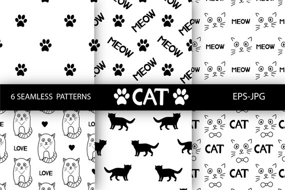 Cat Digital Paper 6 Cat Patterns Kitten Patterns Cute | Etsy