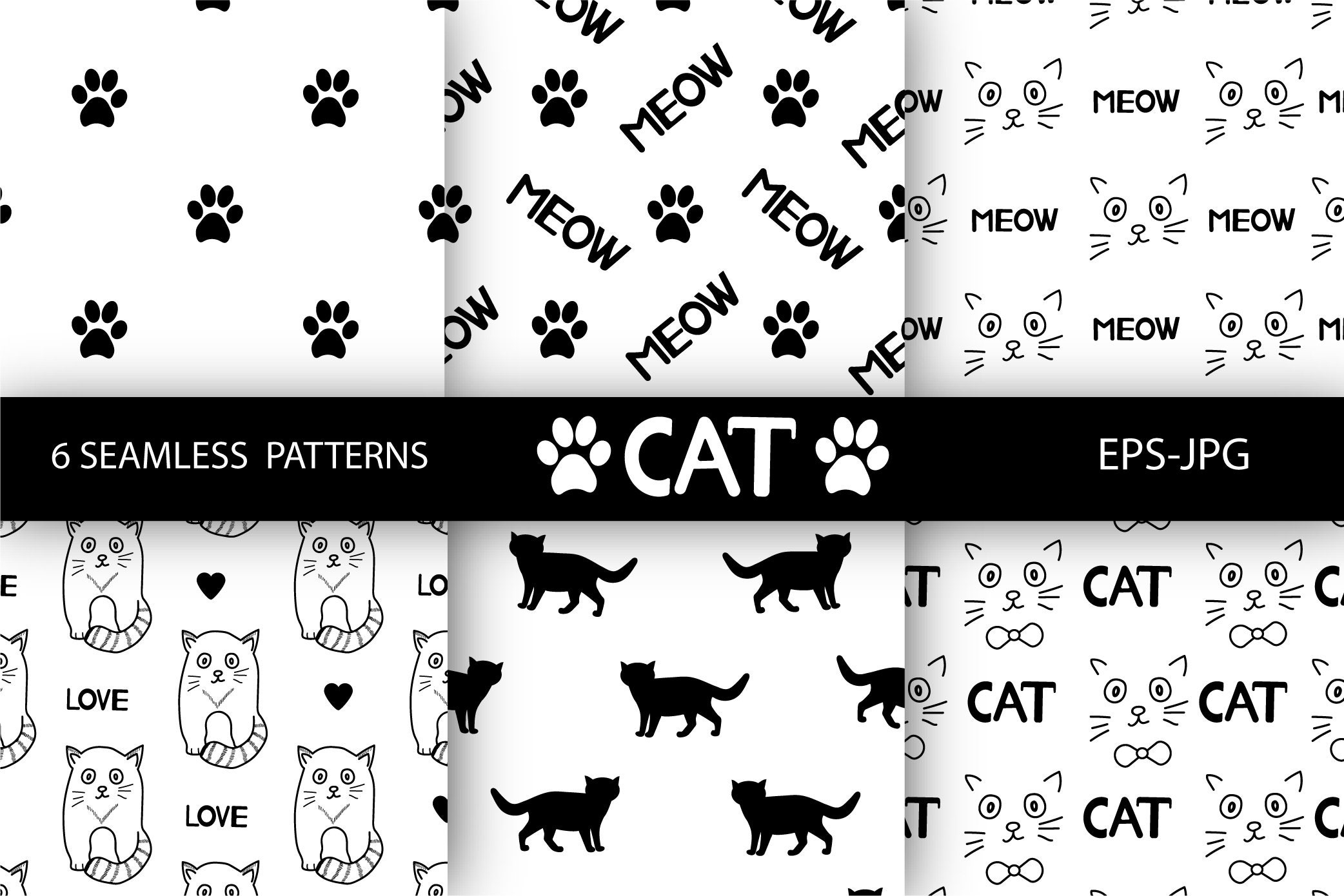 Cat Digital Paper, 6 Cat Patterns, Kitten Patterns, Cute Seamless ...