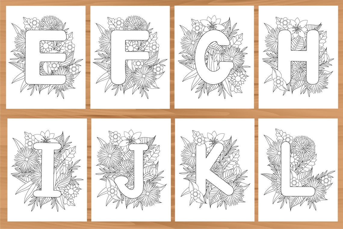 Alphabet, 26 Printable Coloring Letters, Floral Coloring, Abc Coloring ...