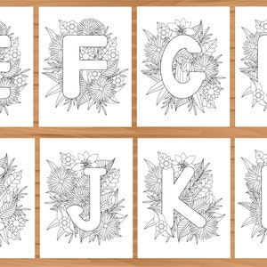 Alphabet, 26 Printable Coloring Letters, Floral Coloring, Abc Coloring ...