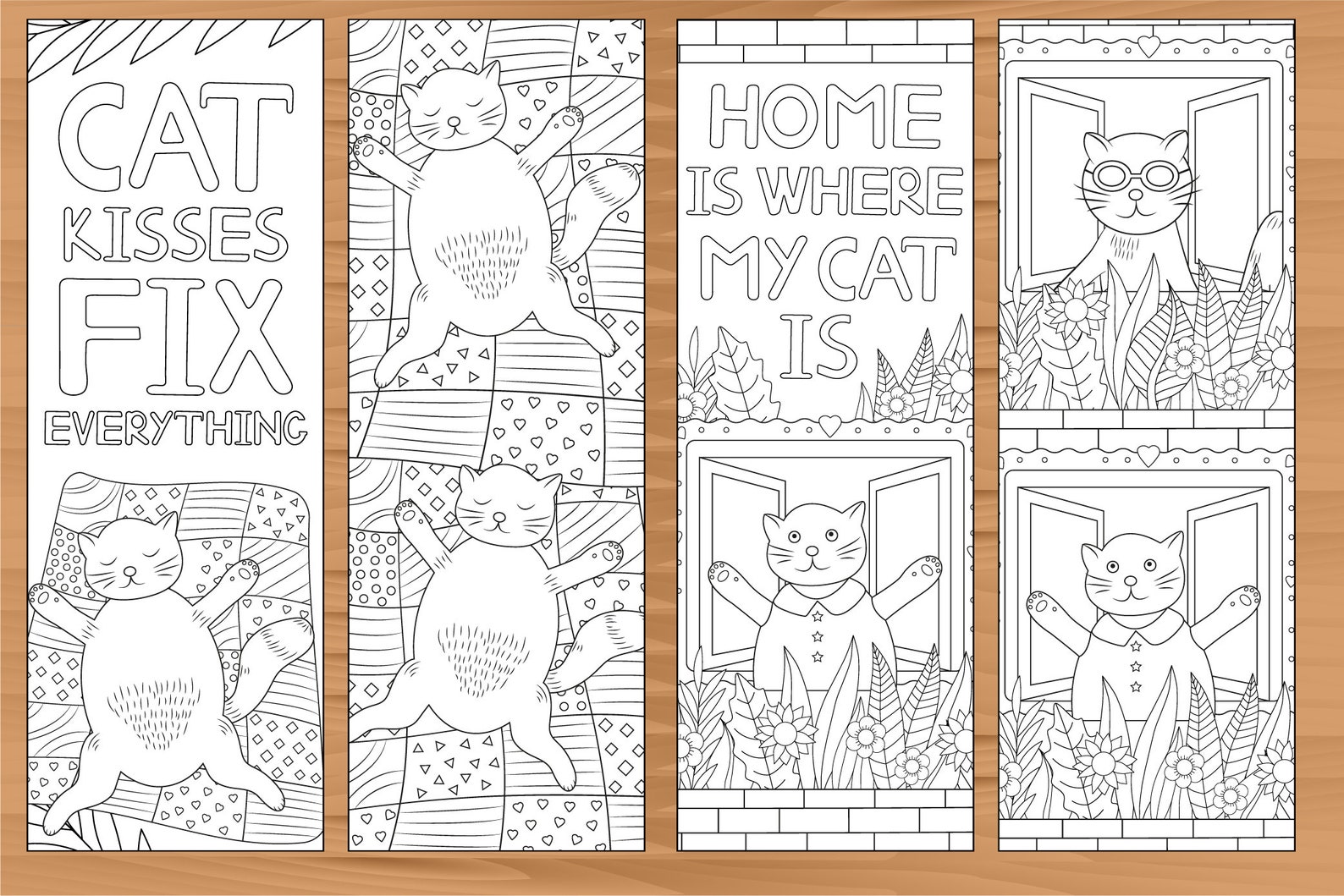 Cat Bookmark, 8 Coloring Bookmarks, Printable Quote Coloring, Cat ...