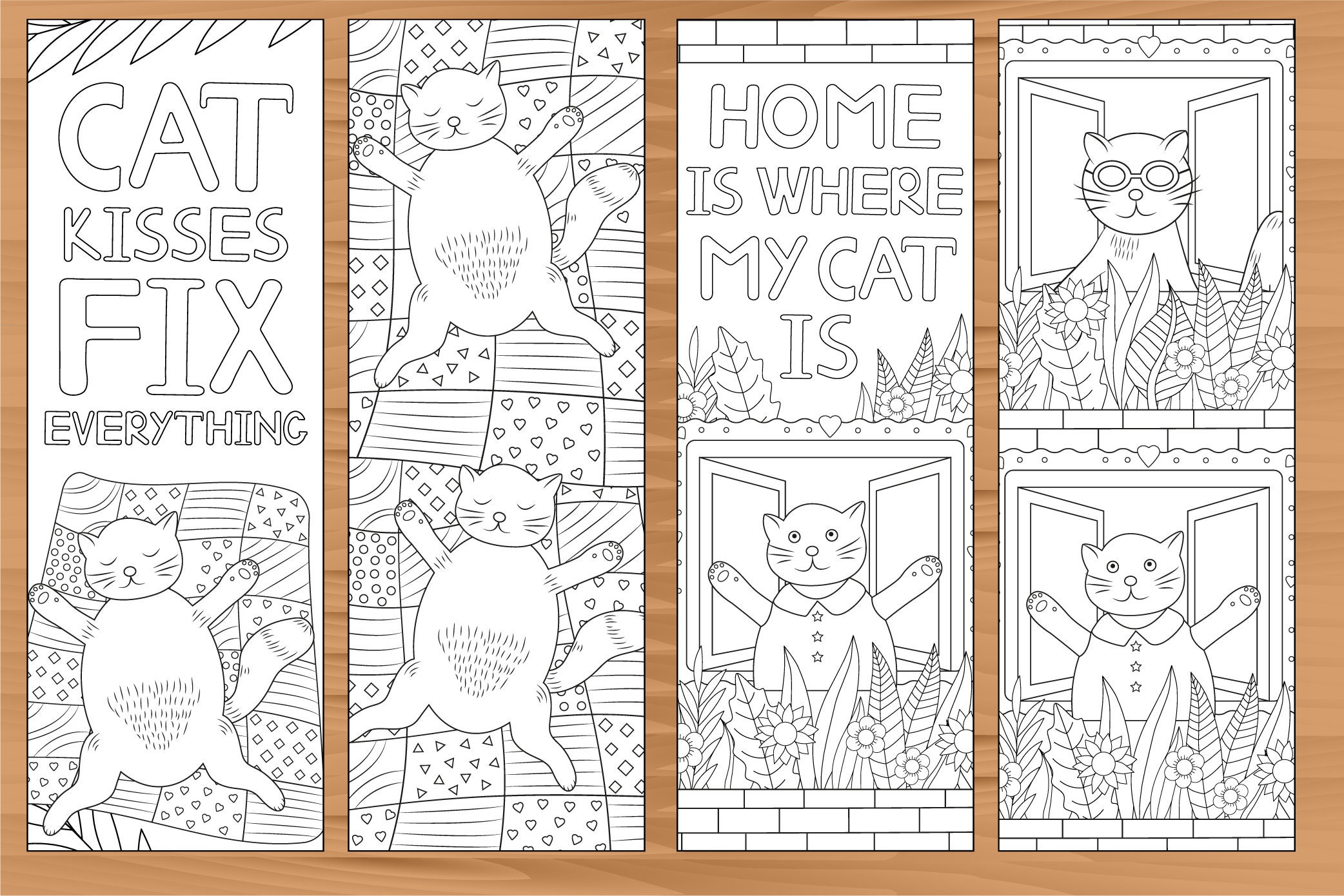 Cat bookmark 8 coloring bookmarks printable quote coloring | Etsy