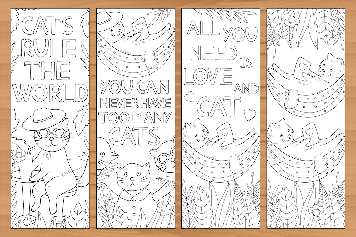 Cat bookmark 8 coloring bookmarks printable quote coloring - Etsy France