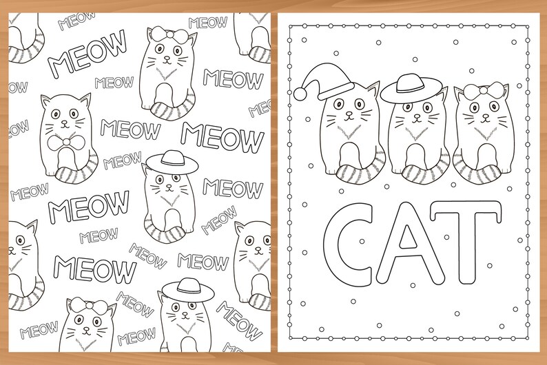 14 Printable Coloring Pages With Cats Coloring Cat Set Greeting Cards ...