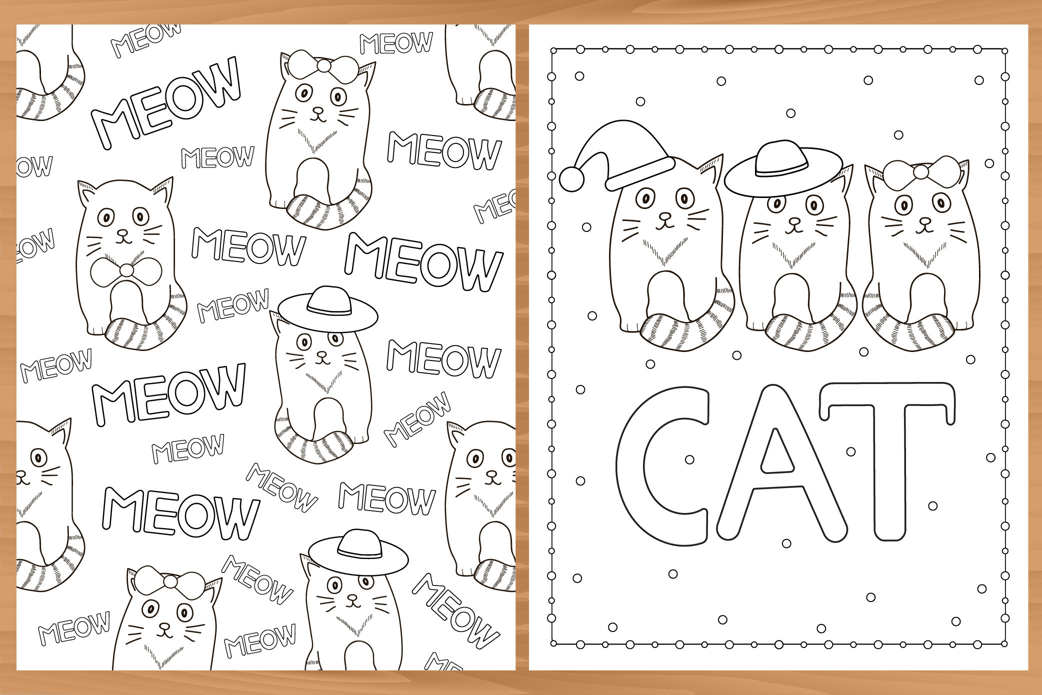 14 Printable Coloring Pages With Cats Coloring Cat Set Greeting Cards ...