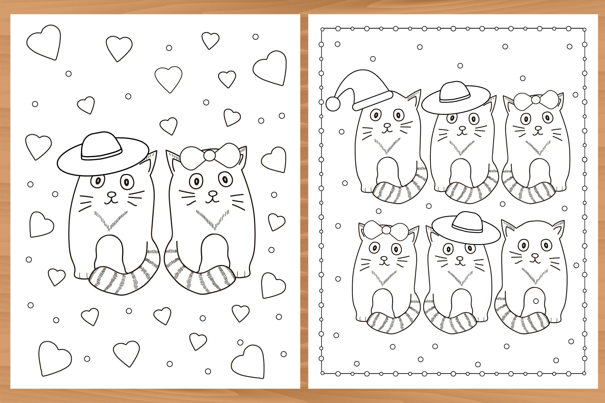 14 Printable Coloring Pages With Cats Coloring Cat Set Greeting Cards ...